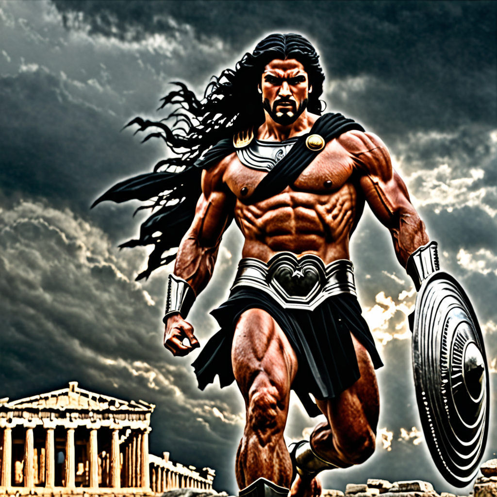 A realistic closeup picture of an ancient Spartan Warrior. His long ...