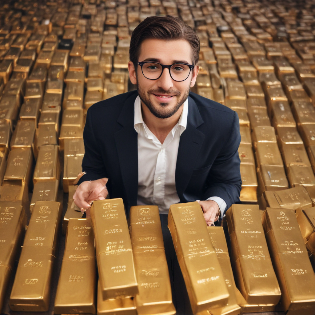 a rich person with gold bars