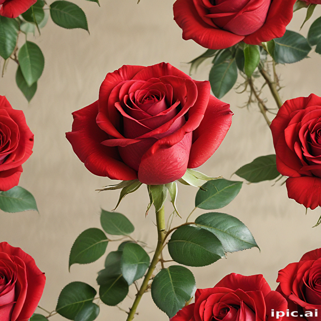 Beautiful Red Roses with Lush Green Leaves Against a Soft Background