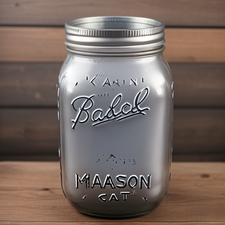 Shiny Silver Mason Jar with Intricate Design and Elegant Script Label