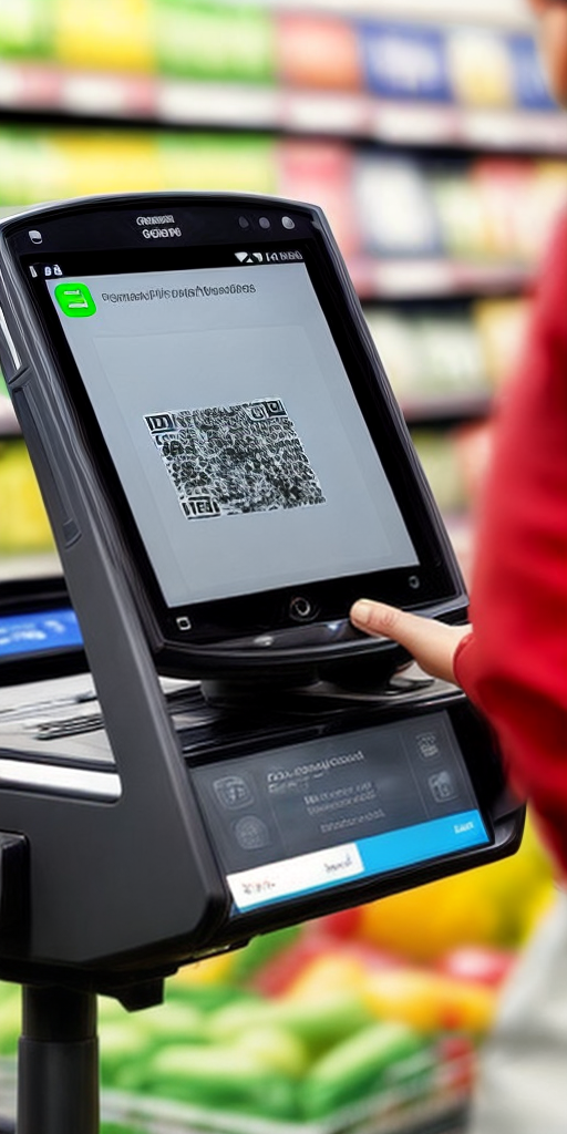 at a supermarket a customer is using a self scan till to buy wine make ...