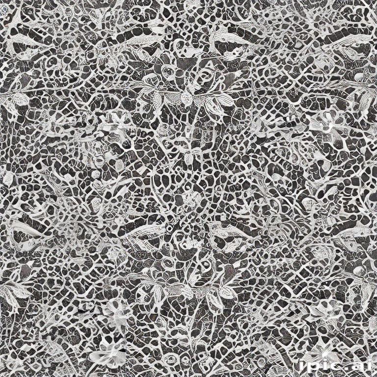 Intricate White Lace Design Featuring Floral and Animal Motifs on Dark ...