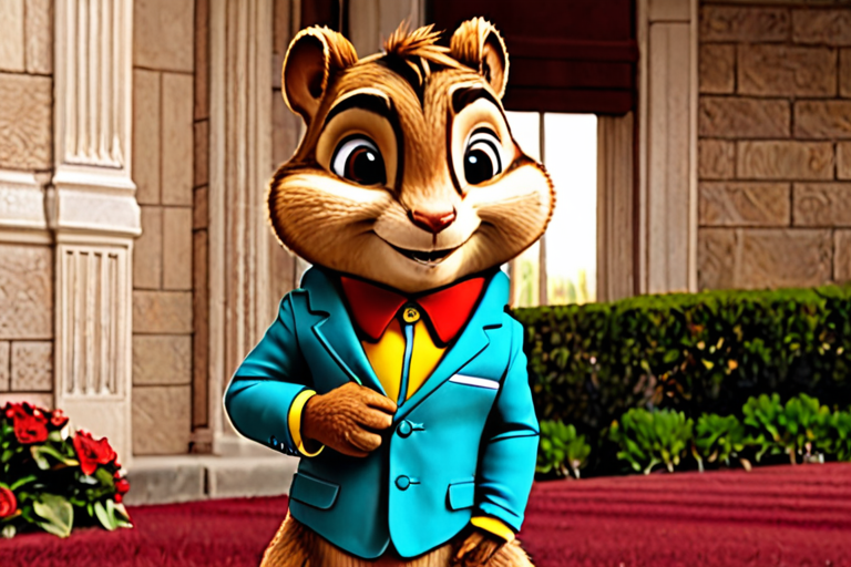 alvin seville the chipmunk in a fancy suit being rich