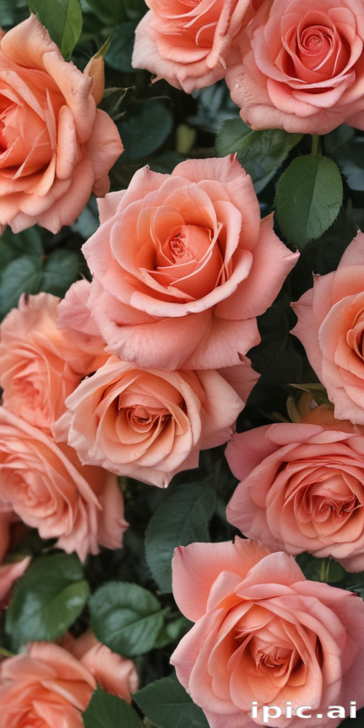 Beautiful Arrangement of Soft Peach Roses Surrounded by Lush Green Leaves