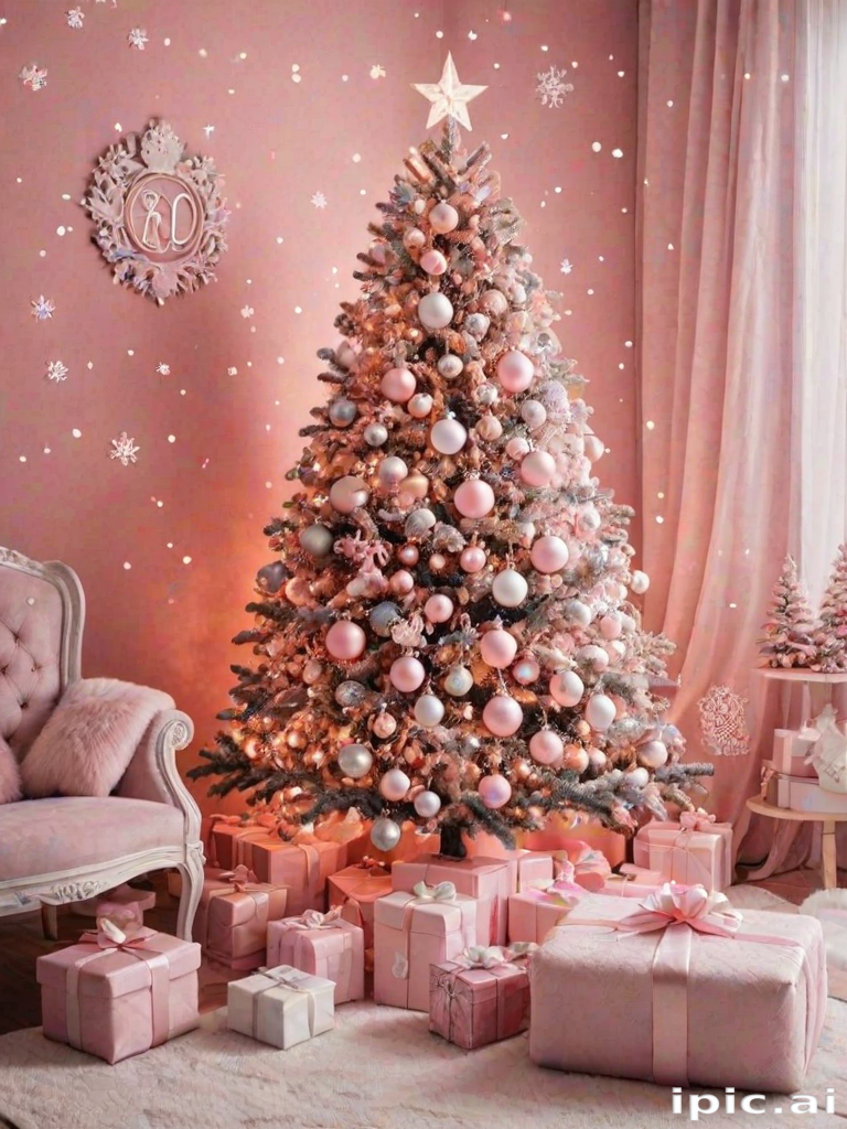 Cozy and Elegant Pink Christmas Tree Surrounded by Beautifully Wrapped ...