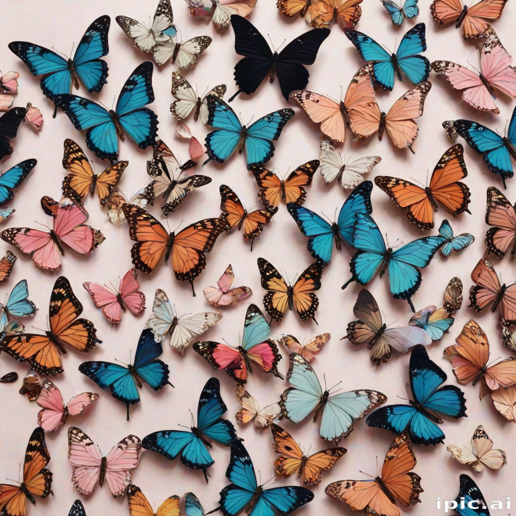A Colorful Collection of Beautiful Butterflies Displayed on a Soft ...