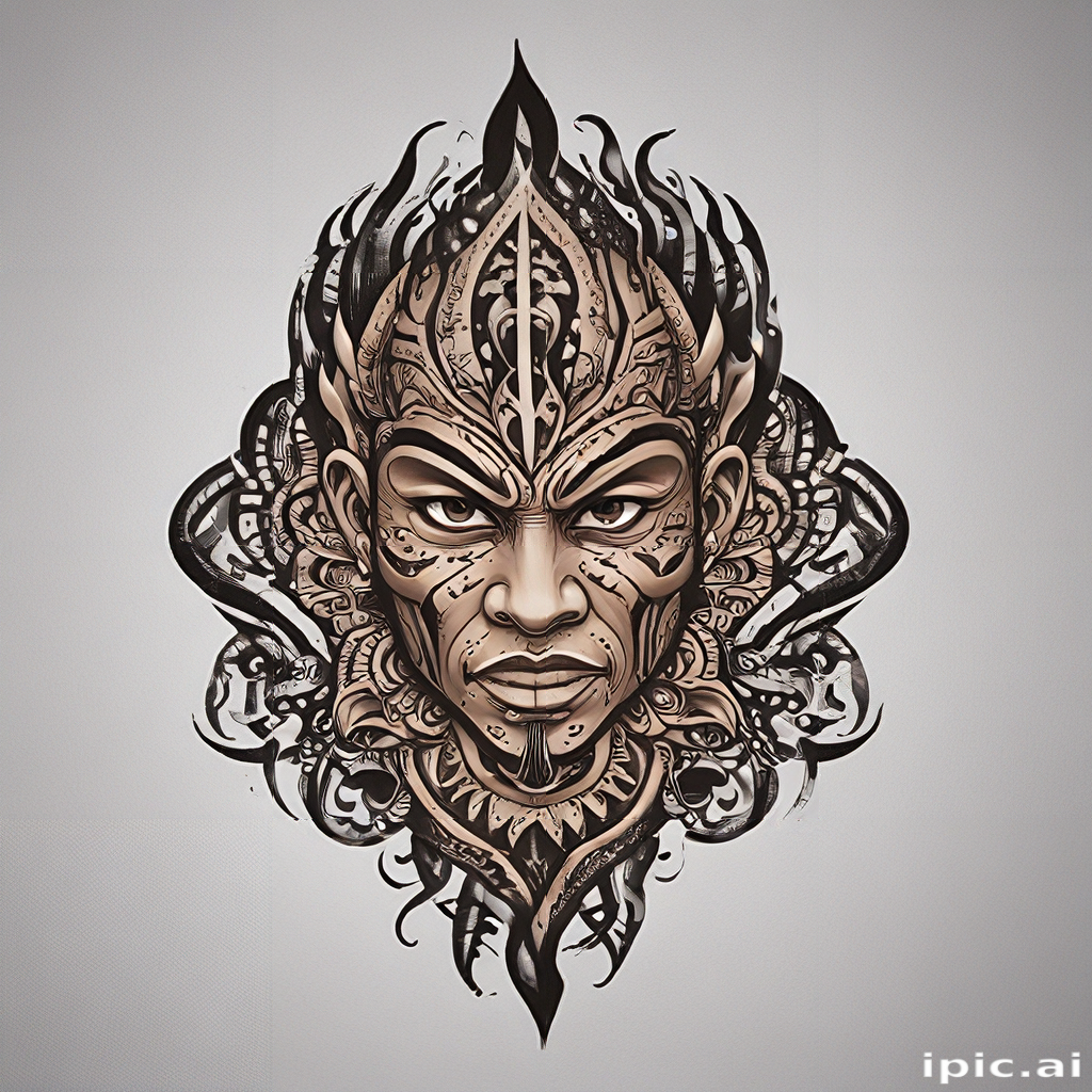 Intricate Tribal Mask Design Featuring Detailed Facial Features and ...