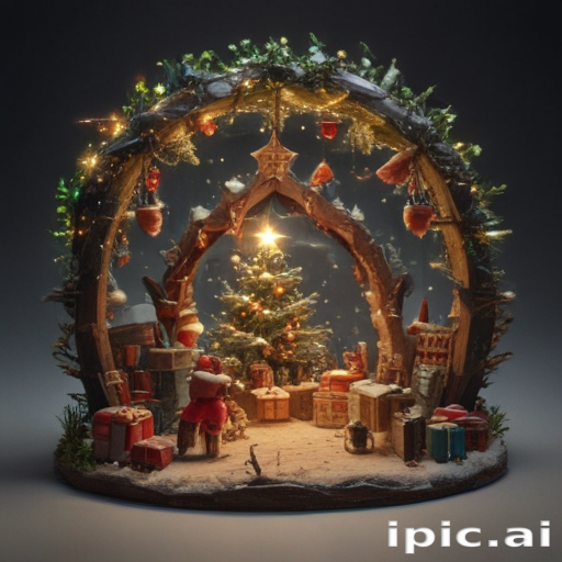 Festive Holiday Scene with Santa, Gifts, and a Beautiful Christmas Tree