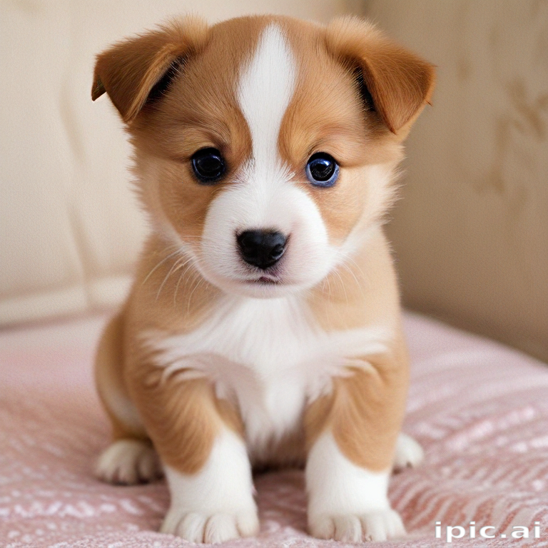 Adorable Puppy with Fluffy Fur and Bright Eyes Sitting Cutely