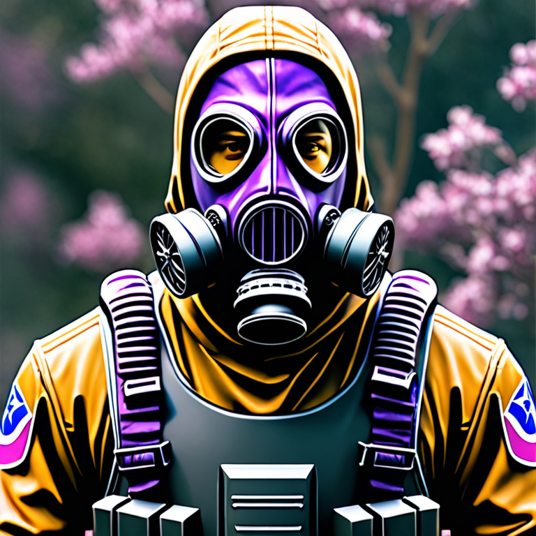 Create a male battle royale character with a gas mask with details from ...