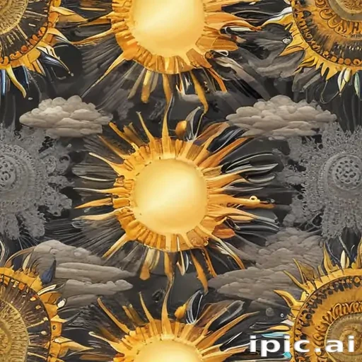 Radiant Sun Patterns Against a Dark Background with Artistic Cloud Details