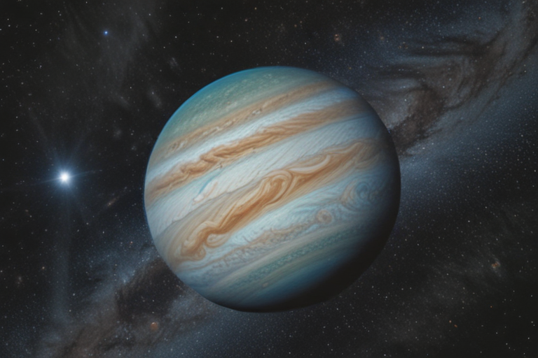 Draw the planet Jupiter without a ring, in blue-green tones, in the ...