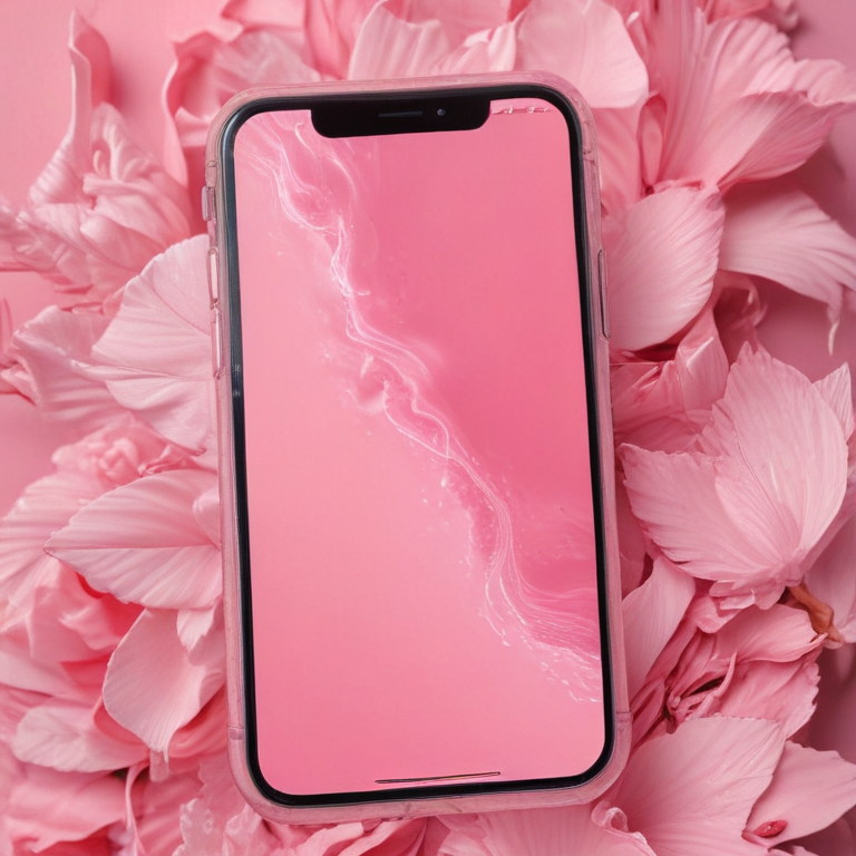 Aesthetic Pink Phone Surrounded by Delicate Pink Flower Petals and ...