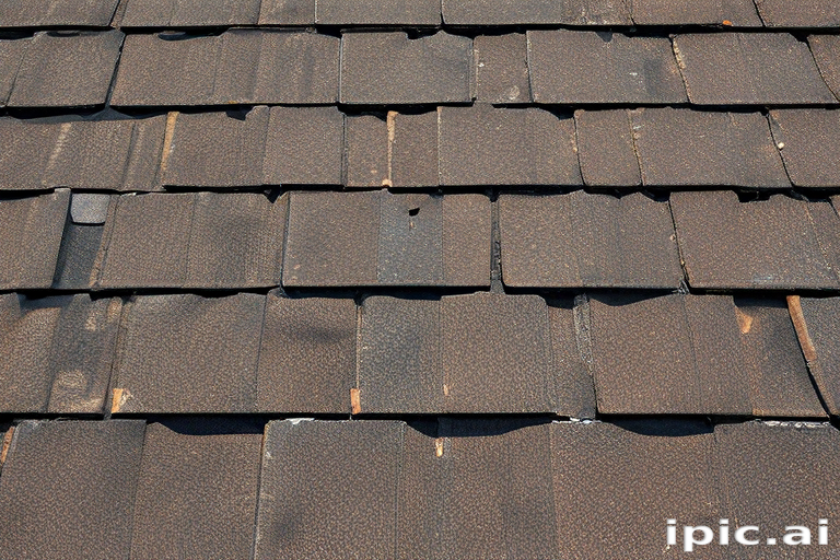 Close-Up View of a Weathered Asphalt Roof with Distressed Shingles