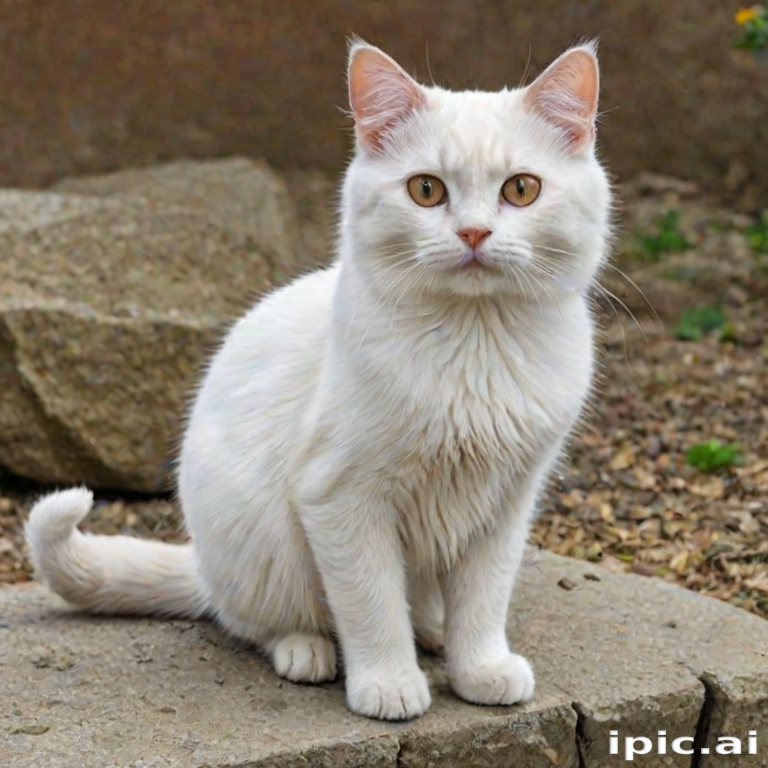 A Beautiful White Cat Sitting Gracefully Amongst Natural Stone ...