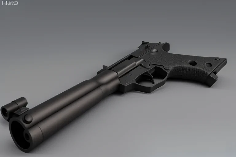 Realistic 3D Rendering of a Modern Handgun with Silencer Attachment