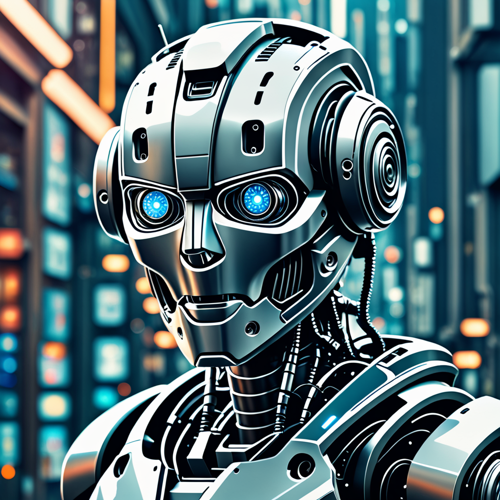 A robot head with fantasy background