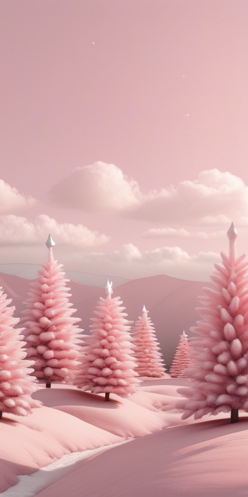 Whimsical Landscape of Pink Trees Under a Soft Pastel Sky at Dusk