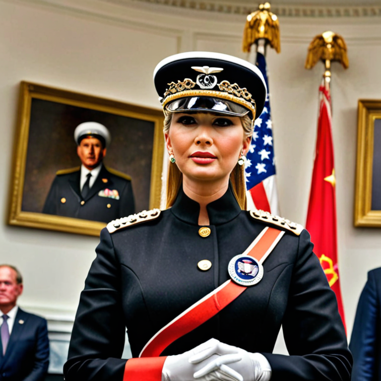 ivanka trump communist dictator black uniform and hat at white house