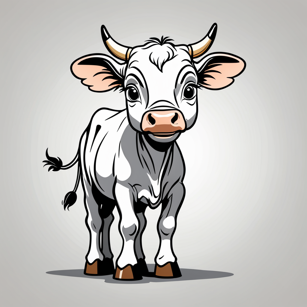 simple line drawing of cartoon Pixar style happy calf low detail ...