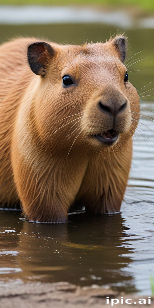 A Curious Capybara Enjoying a Refreshing Dip in Calm Waters.