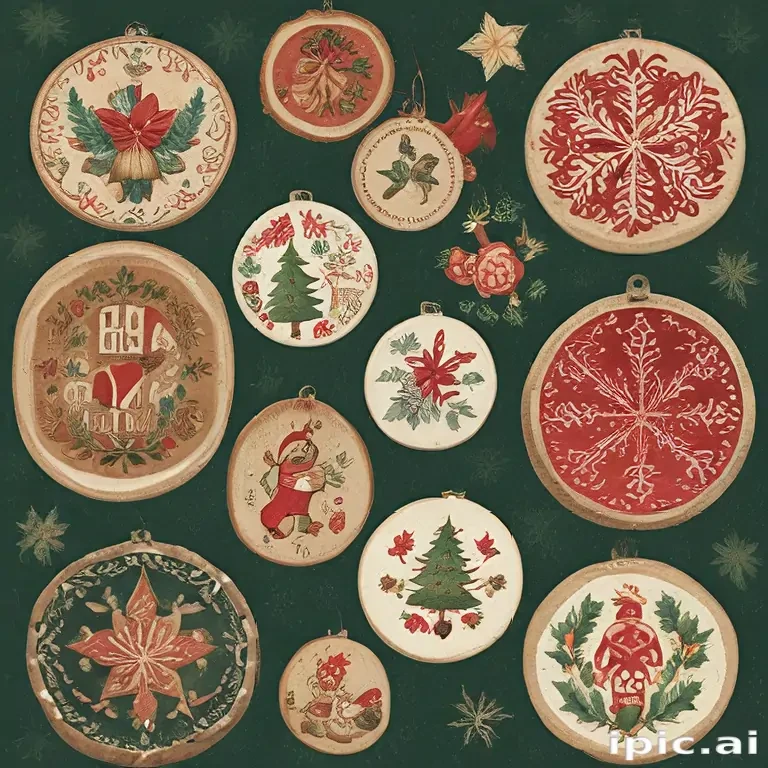 Festive Ornaments Featuring Holiday Designs in a Vibrant Christmas Theme