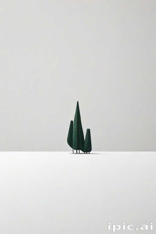 Minimalist Green Sculptures Representing Trees Against a Plain White ...