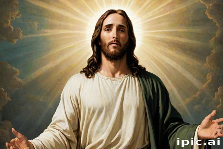 Radiant Jesus Christ Surrounded by Heavenly Light and Glorious Clouds