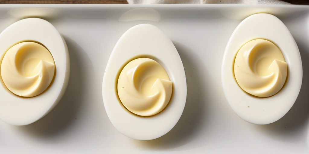 Elegant Presentation of Deviled Eggs with Swirled Creamy Filling on Plate