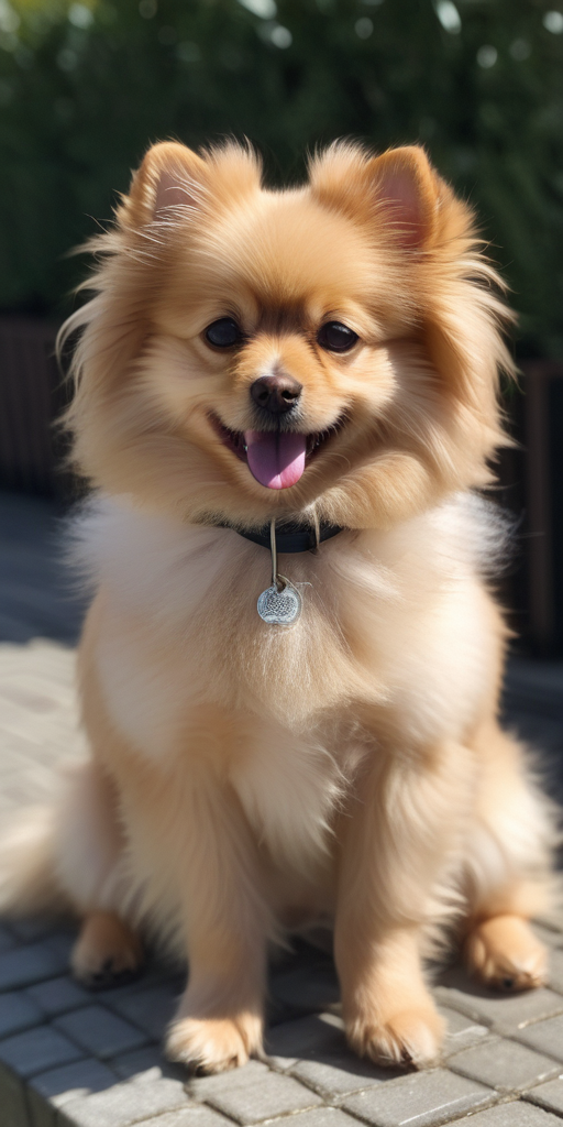 A Happy Pomeranian Dog Sitting Outdoors with a Bright Smile