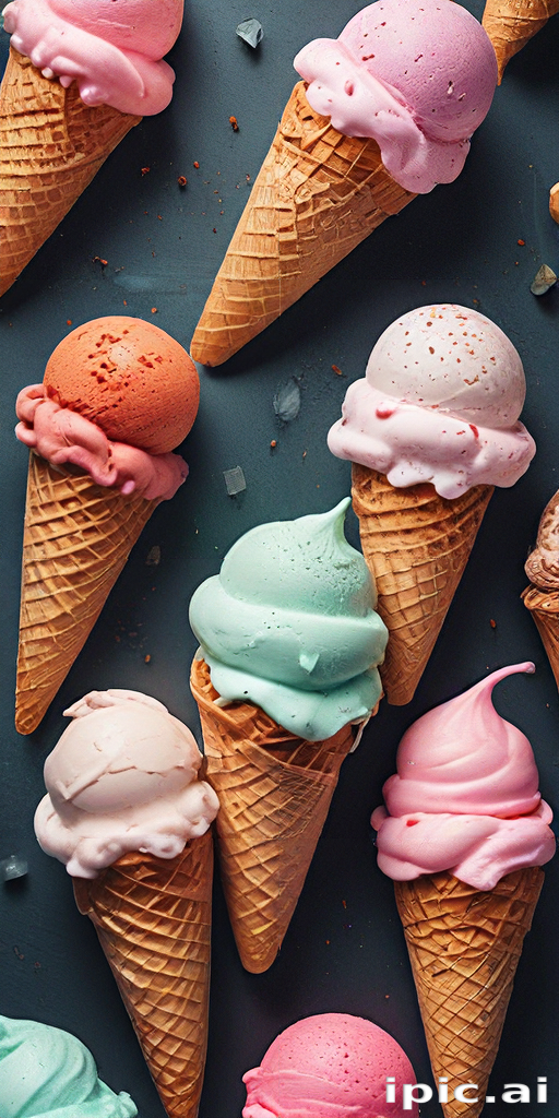 A Colorful Array of Delicious Ice Cream Cones in Various Flavors.