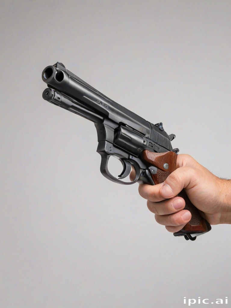 Close-Up of a Hand Holding a Classic Semi-Automatic Handgun