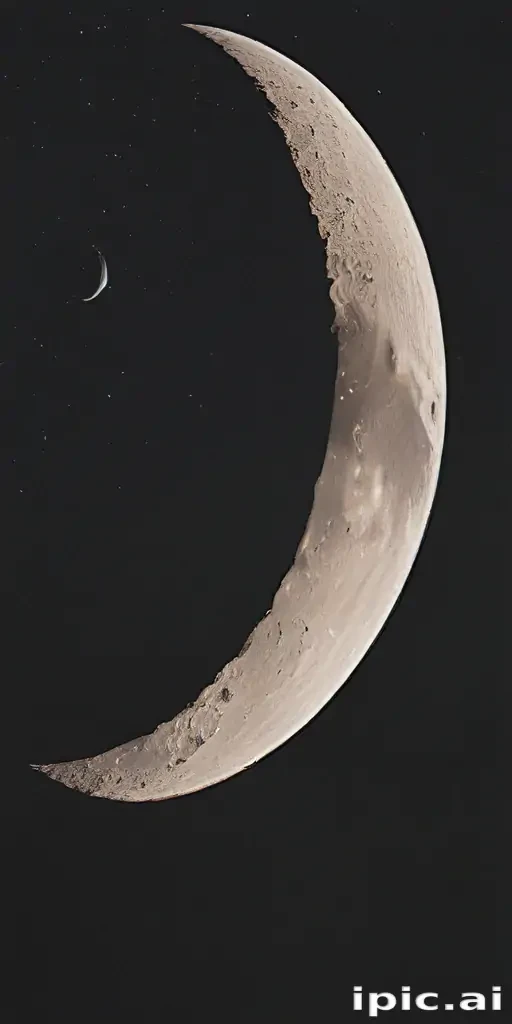 Stunning Crescent Moon Illuminates the Night Sky with Tiny Companion