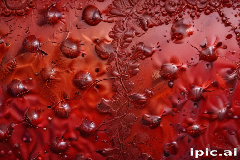 Intricate Red Floral Design with Textured Patterns and Deep Shadows