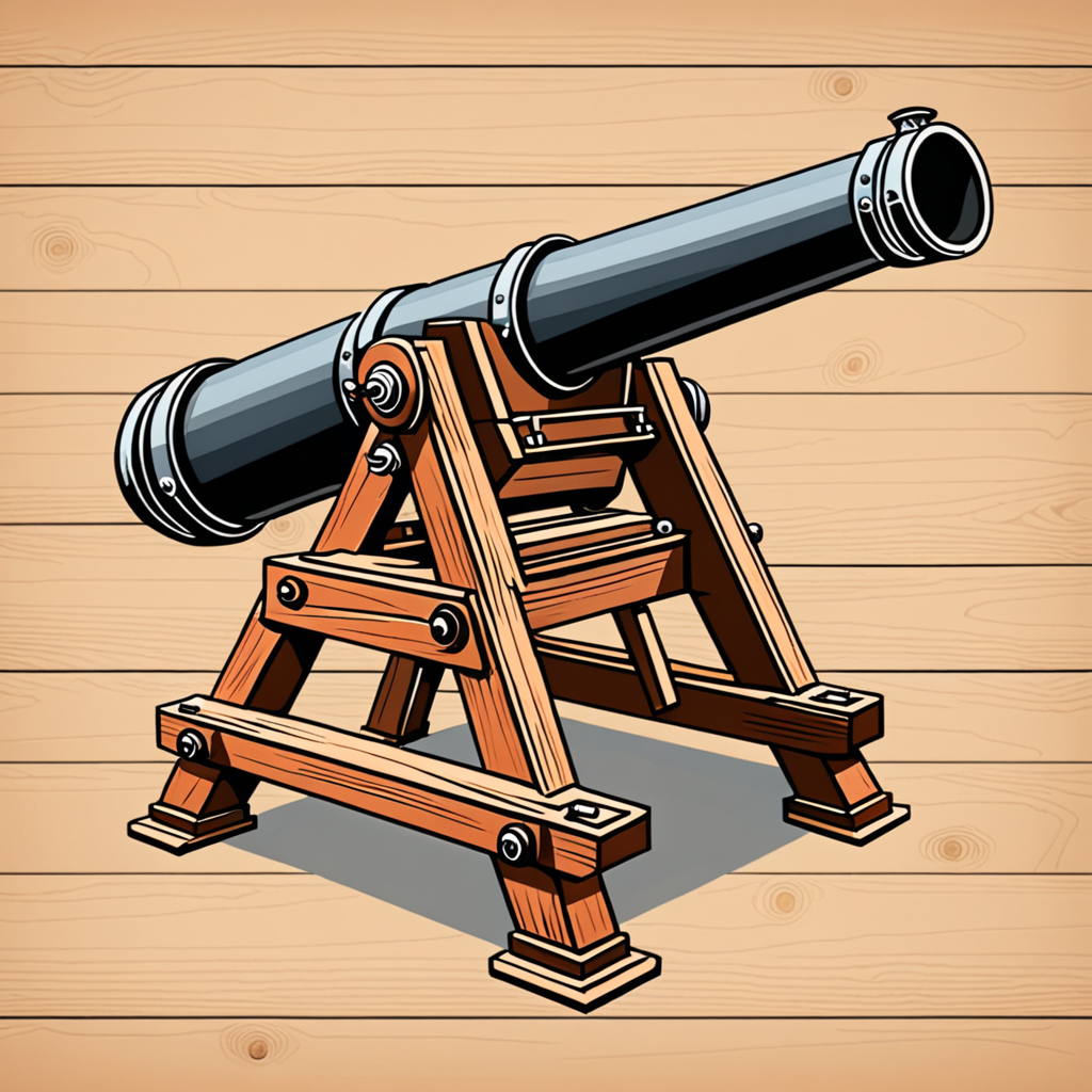 A medieval naval cannon on a wooden naval stand on the gun deck of a ...