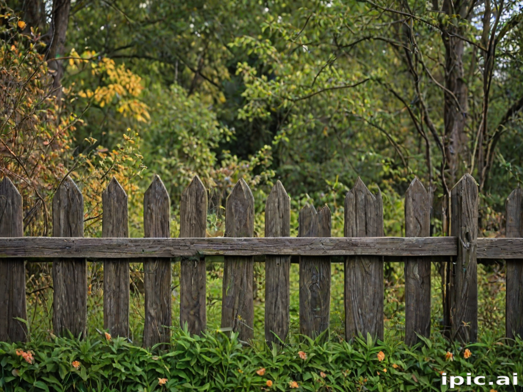 Charming Wooden Fence Surrounded by Lush Greenery and Vibrant Nature