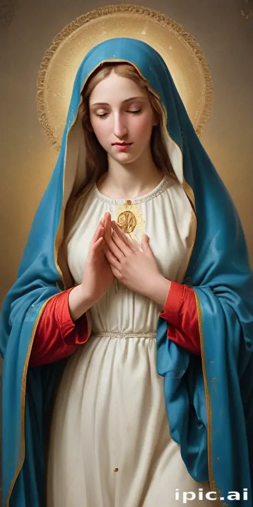 Serene Depiction of the Virgin Mary in Prayerful Contemplation and Devotion