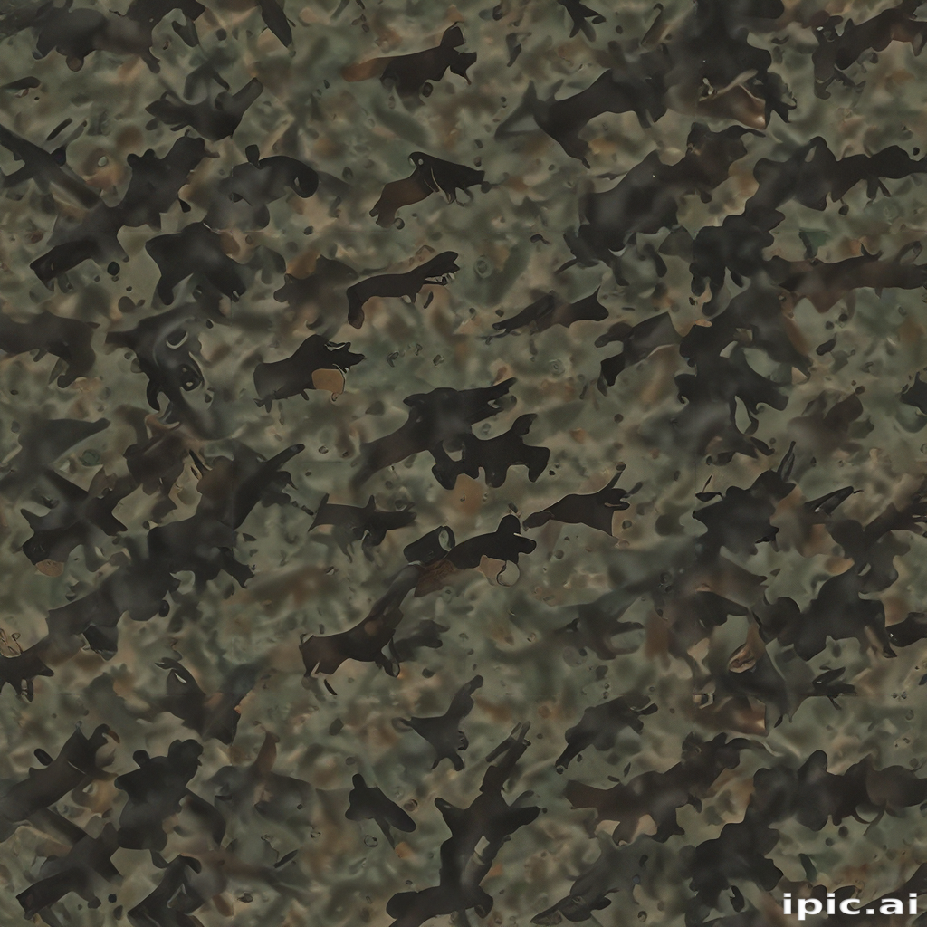 Abstract Camouflage Pattern Featuring Various Silhouettes of Dogs in Nature