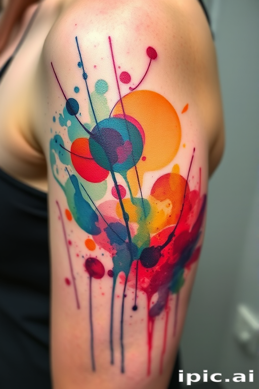 Vibrant Abstract Tattoo Design Featuring Colorful Circles and Fluid Shapes
