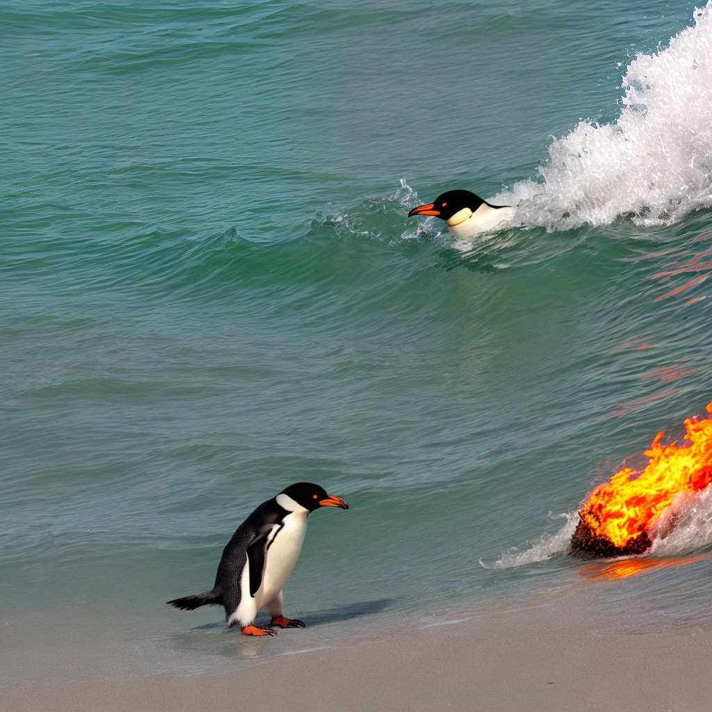 penguin on fire