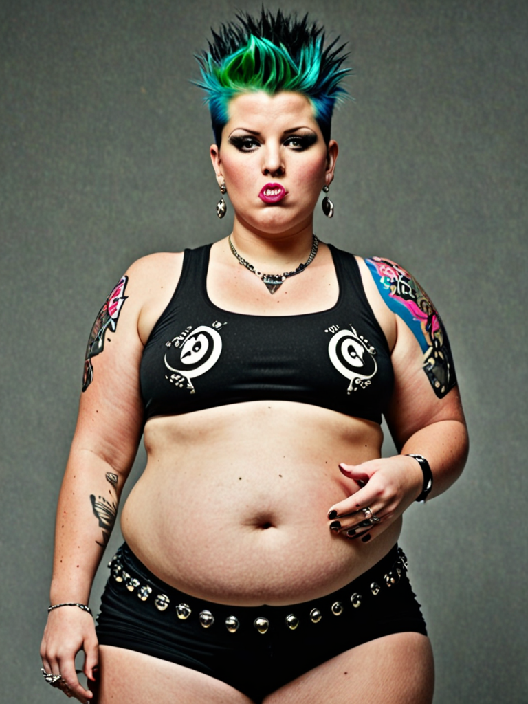 girl, punk, fat, fat belly, eating,