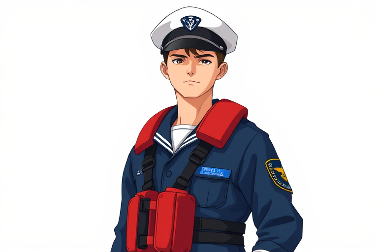 Young Sailor in Uniform Ready for Adventure at Sea and Safety