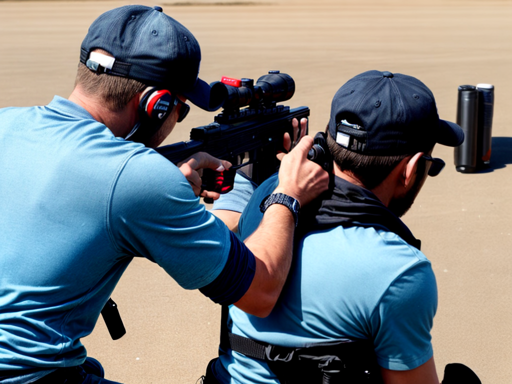 a man with a gun aiming and shooting two men with cap back face at ...