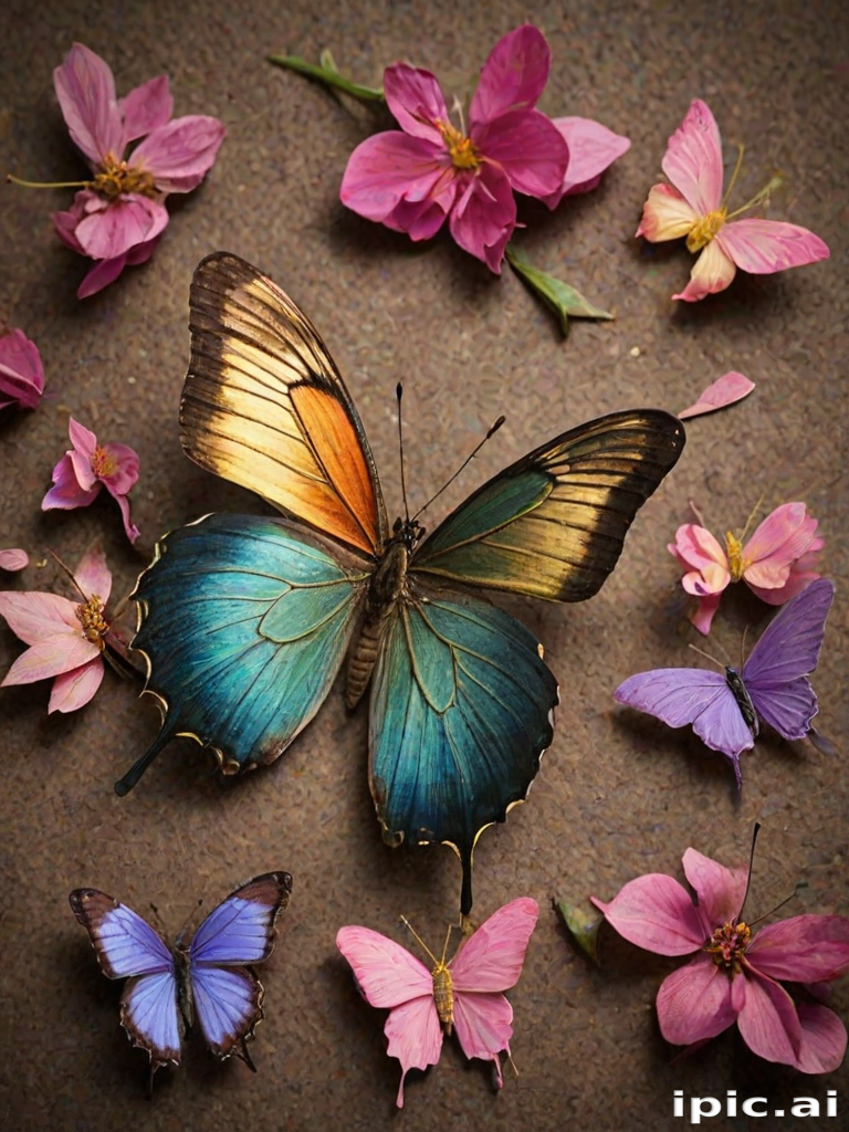 Colorful Butterflies Surrounded by Delicate Pink Flowers in Nature's ...
