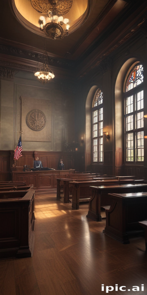 Inside a Historic Courtroom with Elegant Architecture and Dramatic Lighting