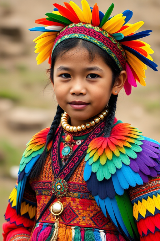 A Young Girl Dressed in Colorful Traditional Attire in Nature's Embrace