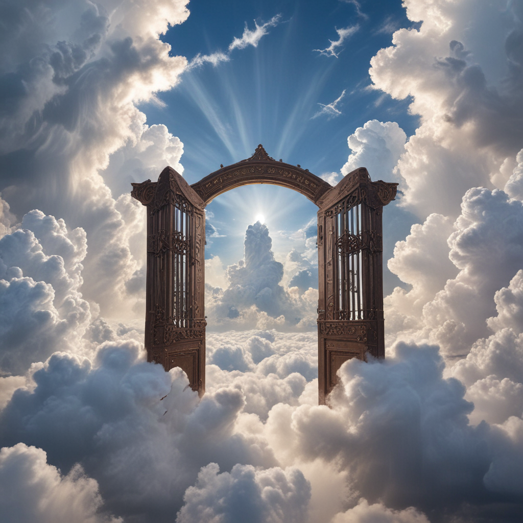 angelic heaven's gates in the clouds