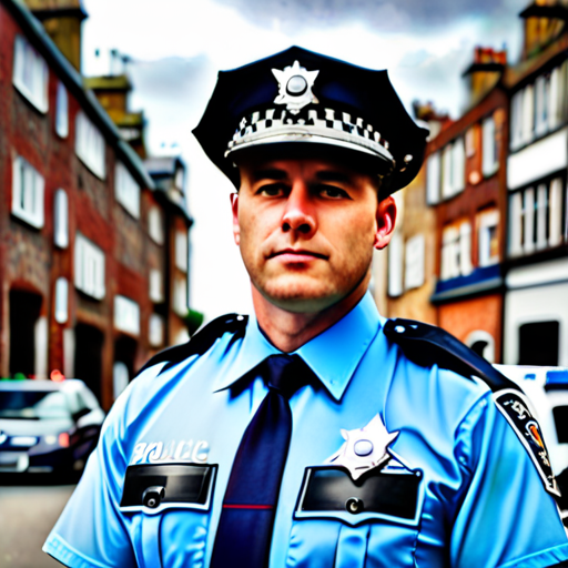 male police officer with social media background