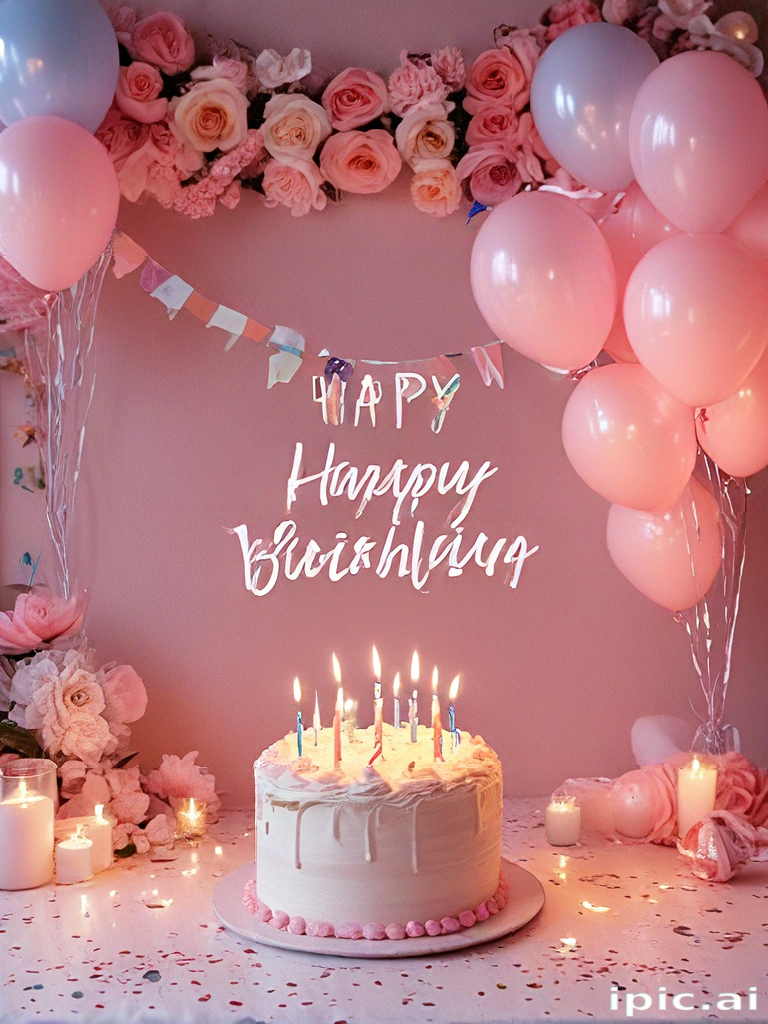 Celebrating a Joyful Birthday with a Beautiful Cake and Festive Decorations