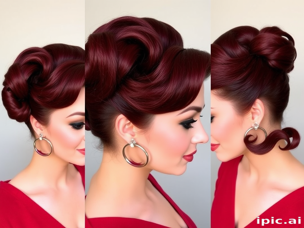 Elegant Vintage-Inspired Updo with Rich Burgundy Color and Glamorous ...